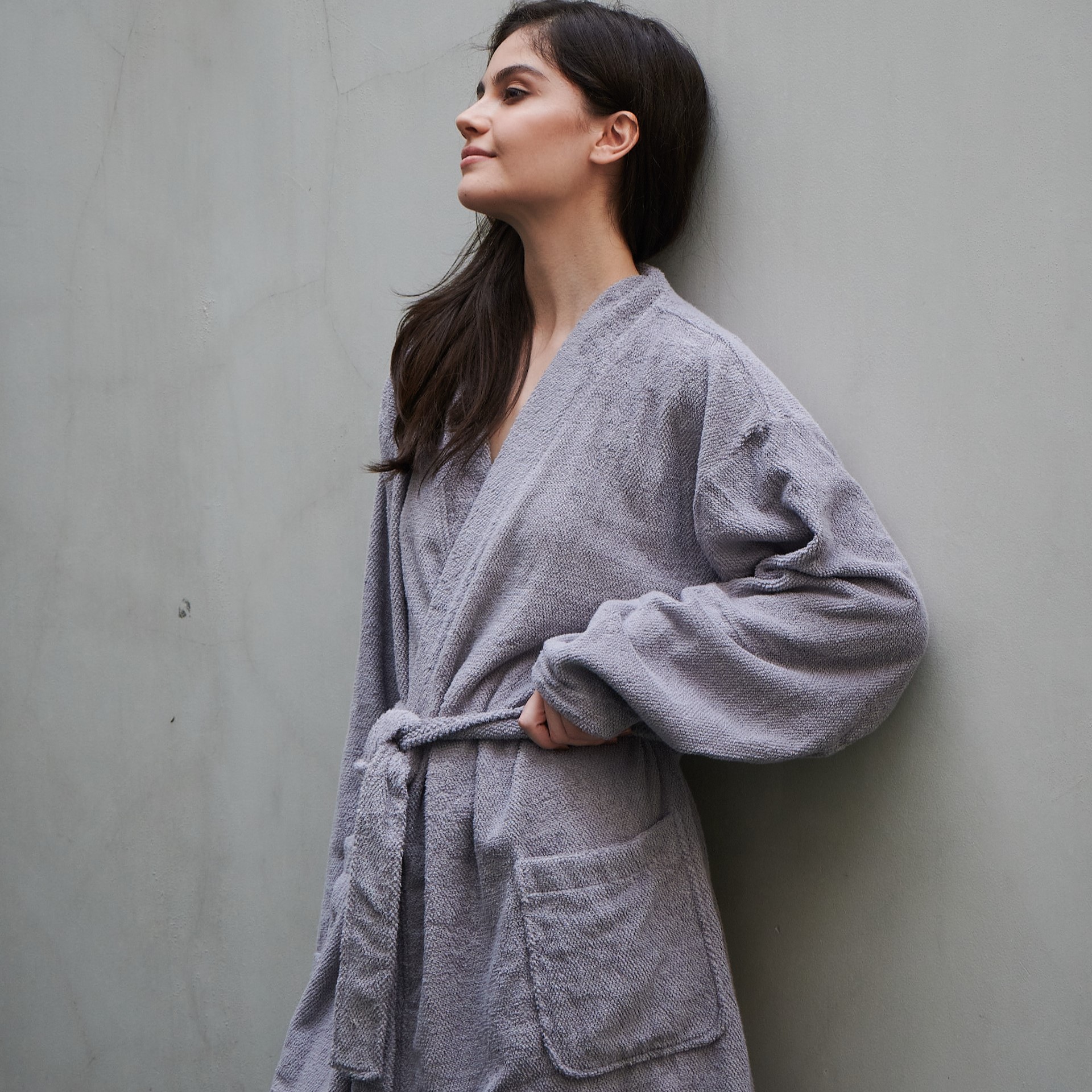 Bathrobe kimono mandi bahan Handuk full katun by Sleep Project - Grey ...