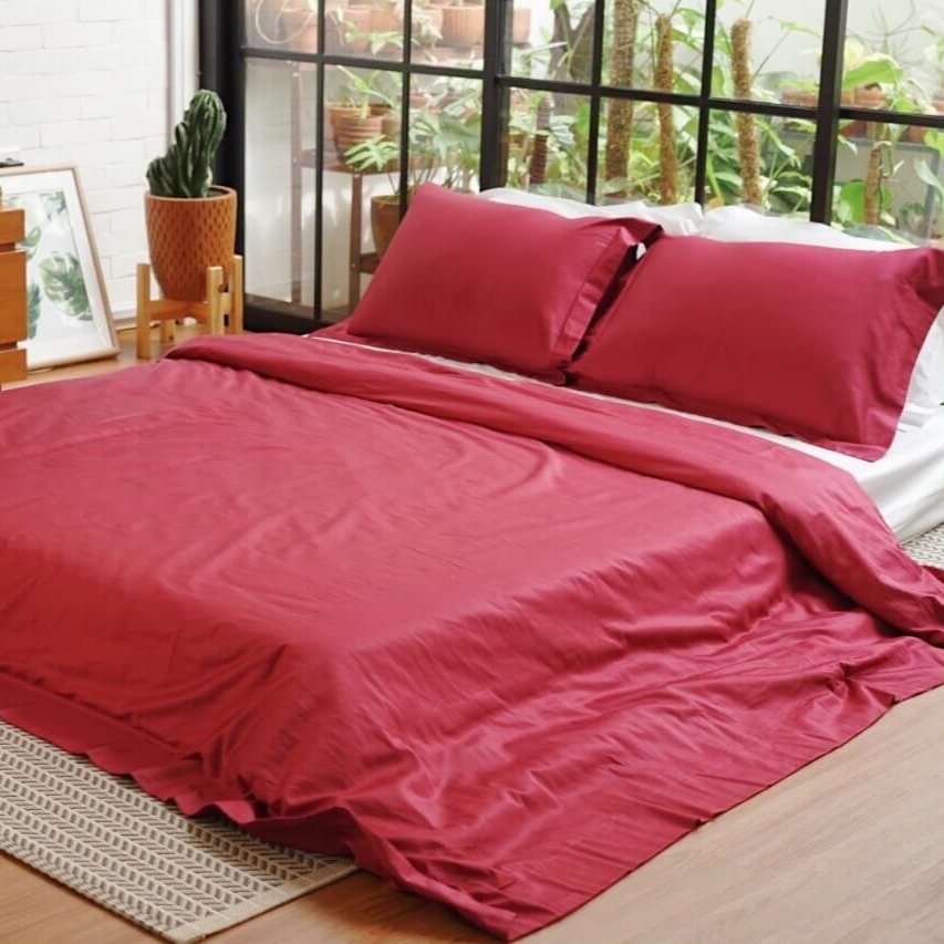 Maroon - Premium Cotton Plain Bedding Set | Sleep Project Indonesia